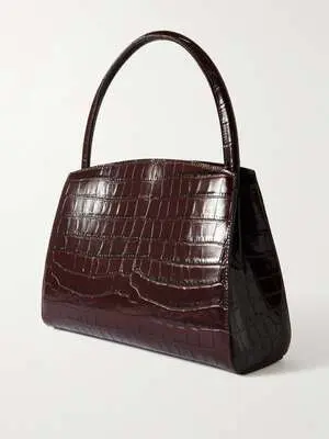 LIFFNER Pushlock Lady Croc-effect Leather Shoulder Bag - Dark Brown