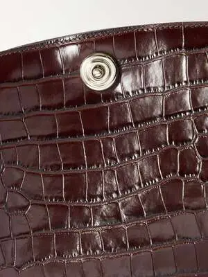 LIFFNER Pushlock Lady Croc-effect Leather Shoulder Bag - Dark Brown