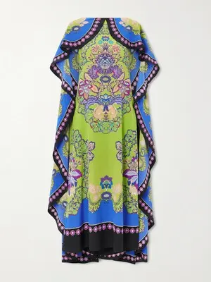La DoubleJ Magic Cape-effect Printed Silk Maxi Dress - Green