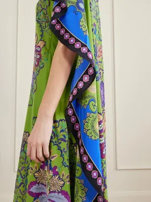 La DoubleJ Magic Cape-effect Printed Silk Maxi Dress - Green