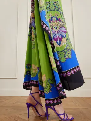 La DoubleJ Magic Cape-effect Printed Silk Maxi Dress - Green