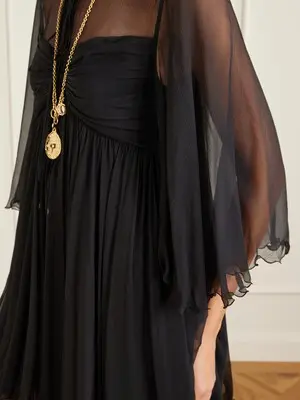 Chloé Tie-detailed Gathered Silk-chiffon Mini Dress - Black