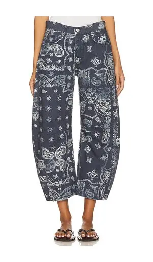 Free People X We The Free Good Luck Printed Barrel Jean - Blue