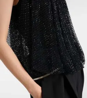 Sportmax Embellished Mesh And Jersey Top - Black