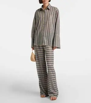 Oseree Lumiere Striped Wide-leg Pants
