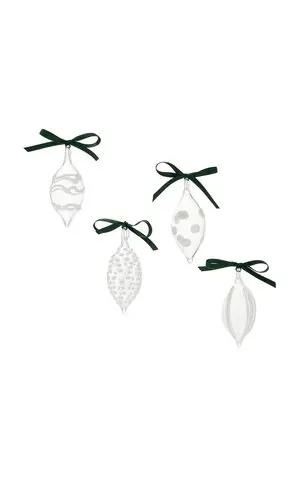 MODA DOMUS Set-of-four Blown Glass Ornaments - White