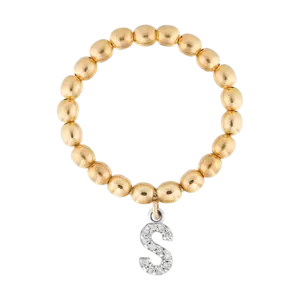 OUF! Goldballs Stretch Ring With Diamond Initial Charm - One-color