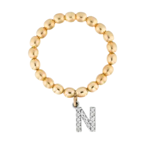 OUF! Goldballs Stretch Ring With Diamond Initial Charm