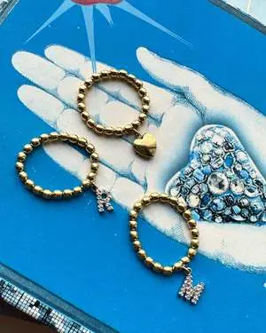 OUF! Goldballs Stretch Ring With Diamond Initial Charm