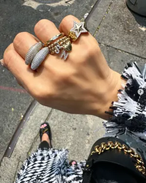 OUF! Goldballs Stretch Ring With Diamond Initial Charm