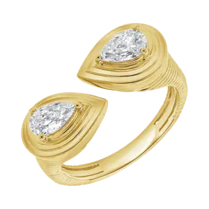 OUF! Diamond Pear Fluted Bypass Ring - One-color