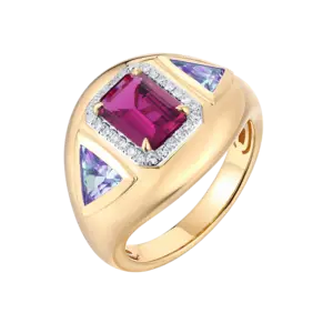 OUF! Three Stone Domed Ring With Pink Tourmaline
