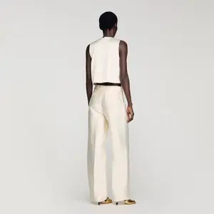 Sandro Satin Bow Crop Top - Ecru