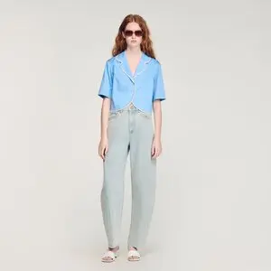 Sandro Cotton Shirt With Beaded Trim