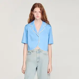 Sandro Cotton Shirt With Beaded Trim