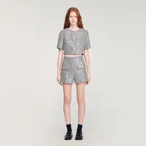 Sandro Sequin Houndstooth Tweed Shorts