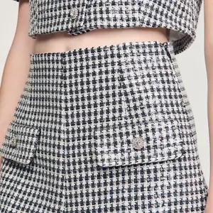 Sandro Sequin Houndstooth Tweed Shorts