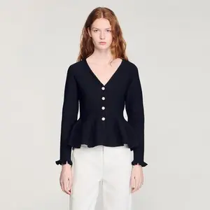 Sandro Textured Knit Peplum Cardigan