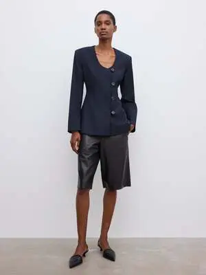 HOUSE OF DAGMAR Fitted Collarless Blazer - Dark Navy