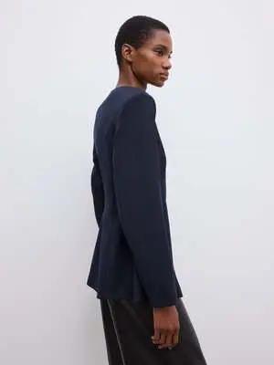 HOUSE OF DAGMAR Fitted Collarless Blazer - Dark Navy
