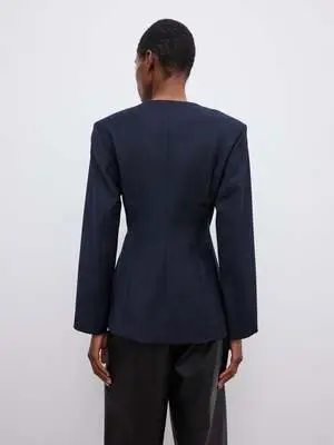 HOUSE OF DAGMAR Fitted Collarless Blazer - Dark Navy