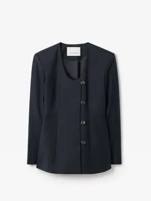 HOUSE OF DAGMAR Fitted Collarless Blazer - Dark Navy