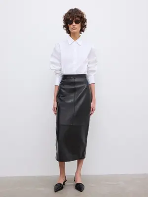 HOUSE OF DAGMAR Leather Midi Pencil Skirt - Black