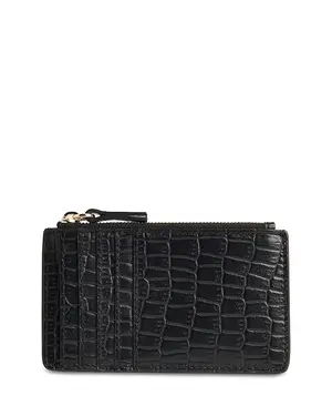 Whistles Croc Embossed Leather Card Holder - Black