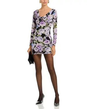 Aqua Bloom Cowl Neck Mini Dress