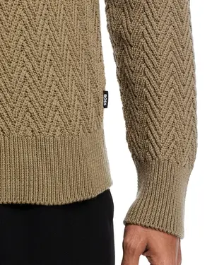 BOSS Hitalo Textured Crewneck Sweater - Open Brown