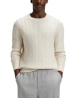 BOSS Hitalo Textured Crewneck Sweater - Open White