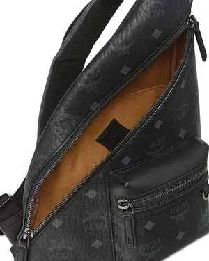 Mcm Aren Sling Bag In Visetos - Black
