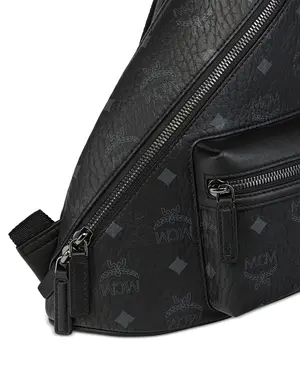 Mcm Aren Sling Bag In Visetos - Black