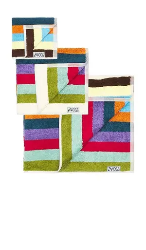 DUSEN DUSEN Set Of 3 Hummingbird Towels In Cream,green - Multi