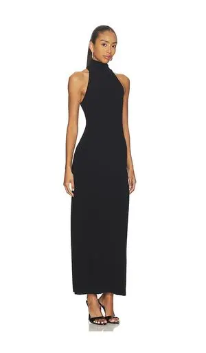 Enza Costa Knit Halter Turtleneck Maxi Dress - Black