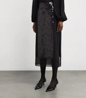 JOSEPH Chiffon Embellished Cambo Midi Skirt - Black