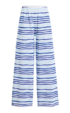 ZULU & ZEPHYR Striped Knit Wide Leg Pants - Blue