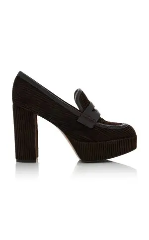 GIANVITO ROSSI Corduroy Platform Loafer Pumps - Brown