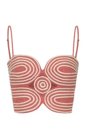 ANDRES OTALORA Baía Embroidered Linen Bustier Top - Pink