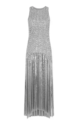 Rabanne Sequined Mesh Maxi Dress - Silver