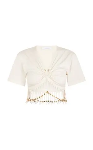 Rabanne Rabanne Beaded Cotton Cropped T-Shirt Ivory