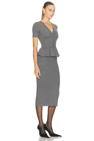 SELF-PORTRAIT Peplum Knit Midi Dress - Grey