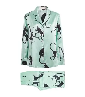 Olivia Von Halle Silk Monkey Print Lila Pyjama Set - Blue
