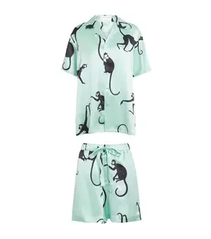 Olivia Von Halle Silk Monkey Print Emeli Pyjama Set - Blue