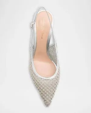 GIANVITO ROSSI 95mm Itaca Metallic Leather And Mesh Slingback Pumps - Silver