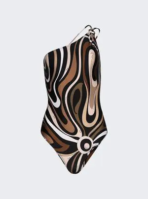 Emilio Pucci Marmo Print One-shoulder Swimsuit - Black