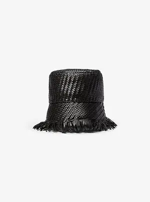 Michael Kors Hand-woven Leather Bucket Hat - Black