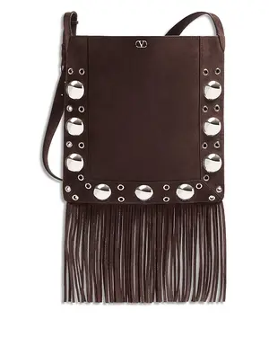 Valentino Garavani Vlogo Fringed Suede Shoulder Bag - Brown