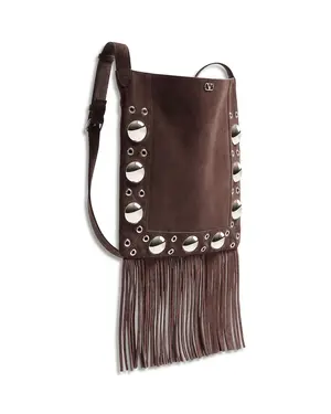 Valentino Garavani Vlogo Fringed Suede Shoulder Bag