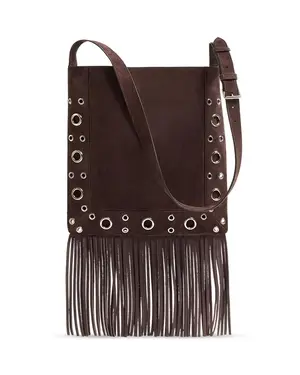 Valentino Garavani Vlogo Fringed Suede Shoulder Bag